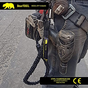 BearTOOLS Tool Lanyard with Standard Spring Carabiner and Adjustable Loop End, 90cm Length, Maximum Weight Limit 8KG / 17.6lb, Fall Restraint with Shock Cord Stopper, 3 Combo Pack (Black 0913S)