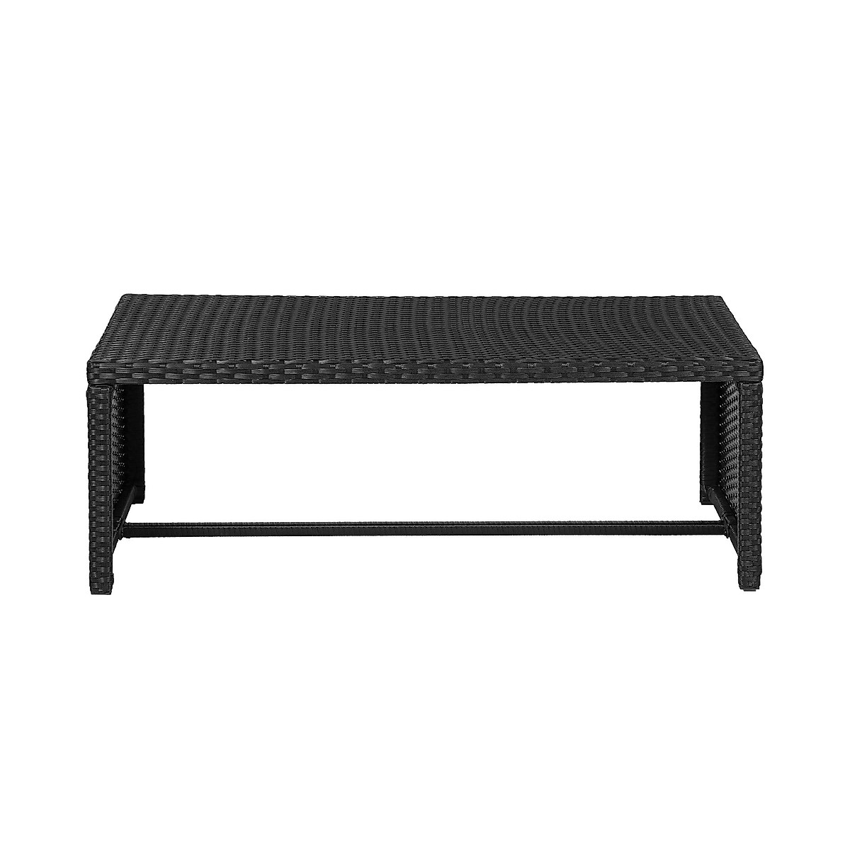 WO Outdoor Wicker Rattan Furniture 4 PCS Set Black Woven Table Chairs Set w Cushions & Back Support Pillows Coffee Table Seats 4 Black