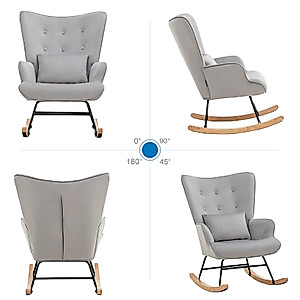 Artechworks Modern Velvet Rocking Chair, Glider Chair with Ottoman Cushion, Nursery Mid Century Upholstered Tufted Chair Rocking Armchair Rocker Accent Chair for Livingroom, Balcony, Grey