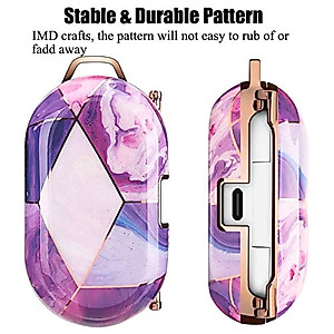 for Samsung Galaxy Buds/Buds+ Hard Case Cover, Electroplated Marble Pattern Shockproof Anti-Drop Case Cover with Keychain (E)