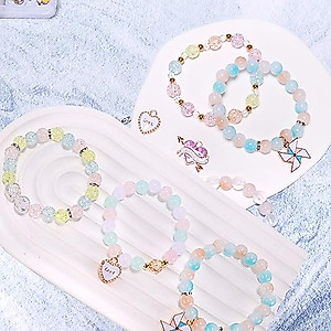 Enjoymade Transparent Color Glass Beads Bracelet Making Kit, Girls' Lovely Cute Necklace Jewelry DIY Bulk Acrylic Gradient Bubble Bead Jewelry, Birthday Gift