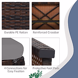 DORTALA 2 Piece Patio Wicker Ottomans, Outdoor Foot Rest with Cushions, PE Rattan Footstool for Patio, Garden, Poolside, Grey