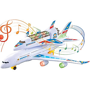 Electric Airplane Space Shuttle Carrier Transporter Bump and Go Kids Action Toy - Big Model Jumbo Jet with Flashing 3D Lights and Realistic Aircraft Plane Sounds
