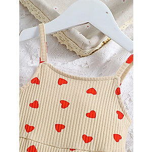 BOUTIKOME Toddler Baby Girl Valentine's Day Outfits Bell Bottom Romper Love Heart Strap Sleeveless One Piece Jumpsuit(Beige,4-5T)