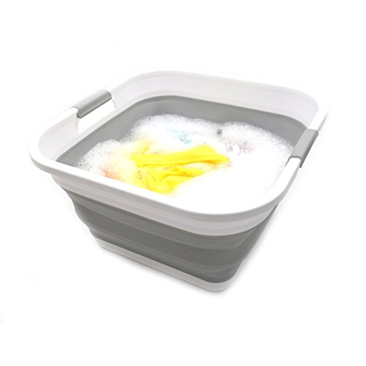 SAMMART 32L Collapsible Plastic Laundry Basket - Square Tub/Basket - Foldable Storage Container/Organizer - Portable Washing Tub - Space Saving Laundry Hamper (1, Grey)