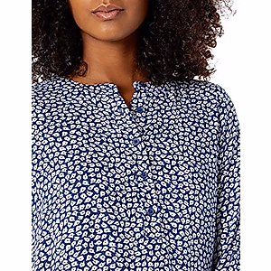 Amazon Essentials Women's Long-Sleeve Woven Blouse, Navy/White, Large