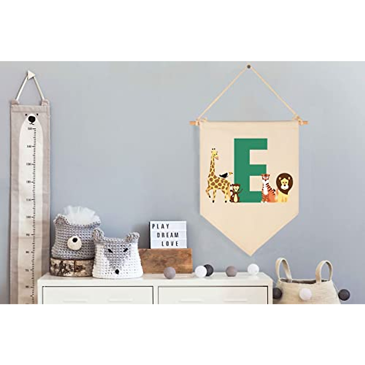 Personalised Woodland Animal Flag Decor Gifts for Baby Boy Girl Newborn Kids-Jungle Safari Pennant Banner Wall Sign Gifts for Nursery Baby Room Bedroom Playroom Front Door-Monogrammed Initial Letter E