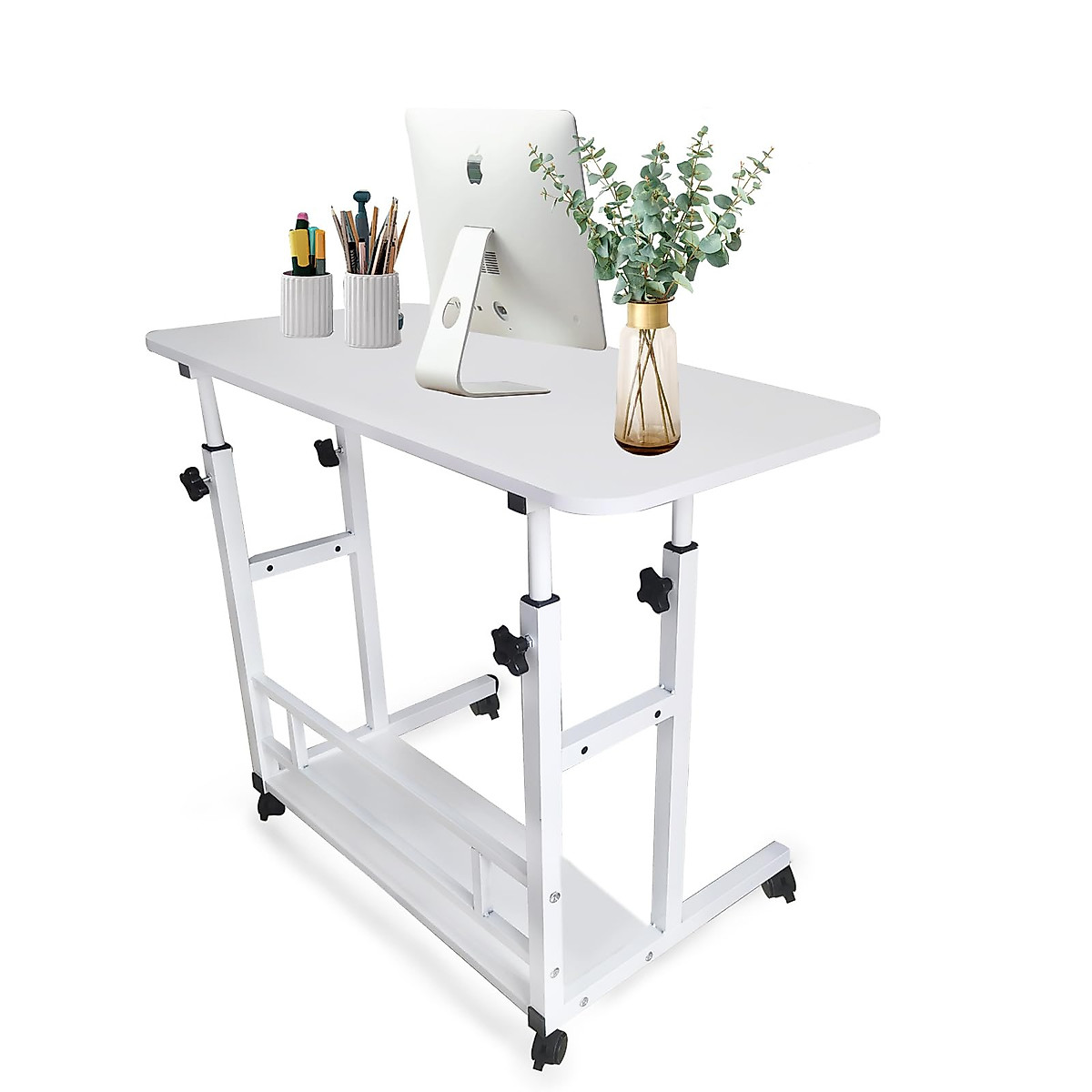 BEFOCL 31.5 Inches Mobile Home Office Desk, Adjustable Height Computer Desk, Double Support Bar Reinforced Design Single Small Desk,Children's Study Table(31.5in, White)