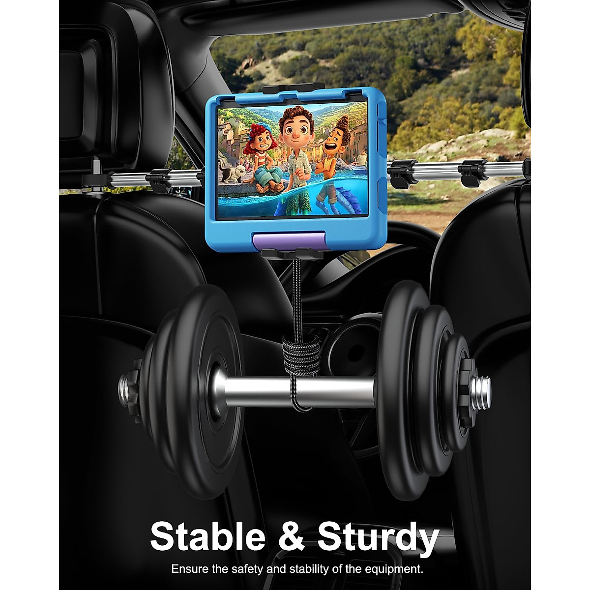 woleyi Car Headrest Tablet Holder Mount - [Anti Shake & Stretchable] Tablet Holder Back Seat for Car Between Kids Stand, for iPad Pro Air Mini, Galaxy Tab, Kindle Fire, Switch, iPhone, 4.7-13" Devices