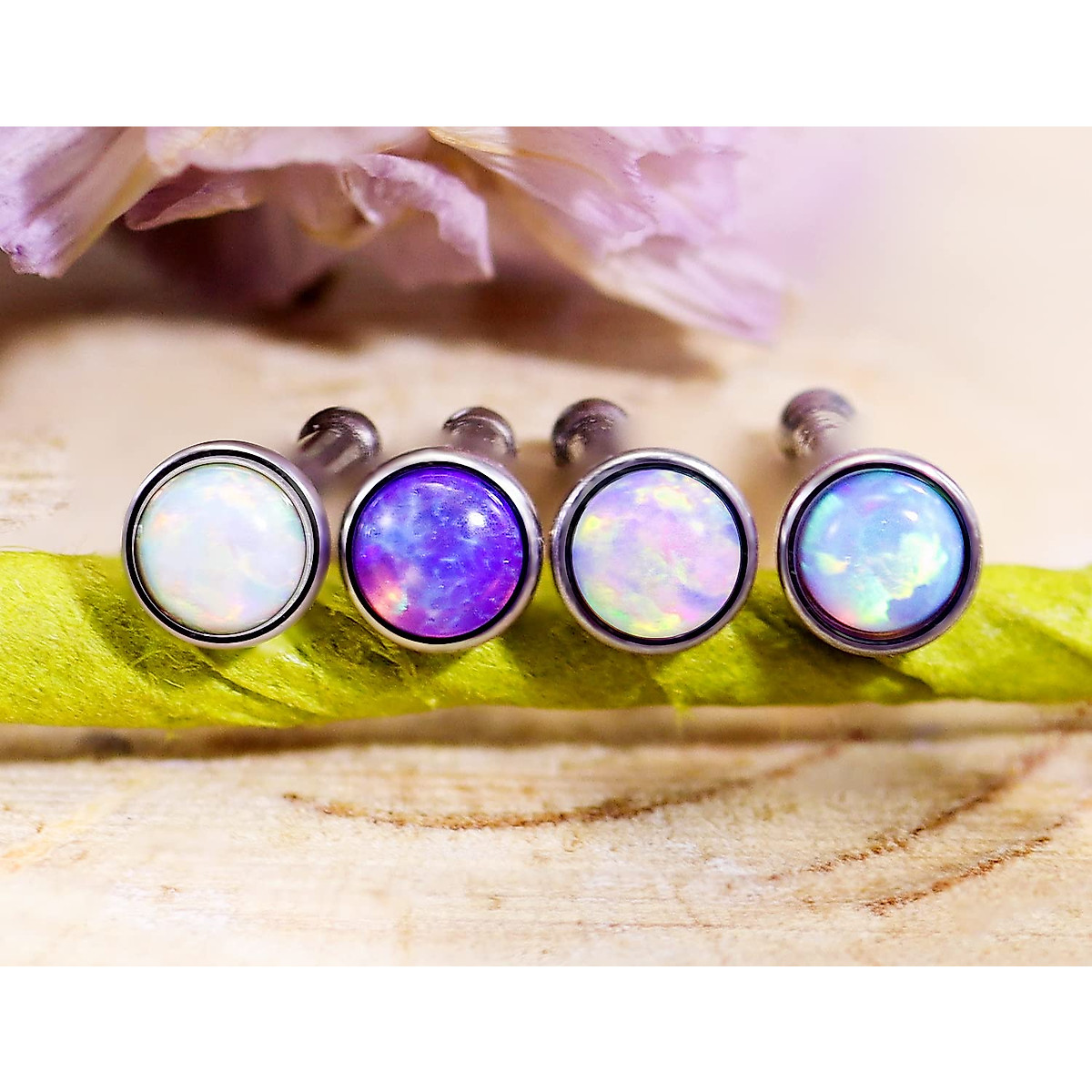 Kridzisw 18G Nose Rings for Women Stainless Surgical Steel Opal Diamond Silver Nose Ring Studs Corkscrew Screw Twist Spiral Nose Nostril Piercing Studs Hook Piercing Jewelry for Women Men 1.5mm