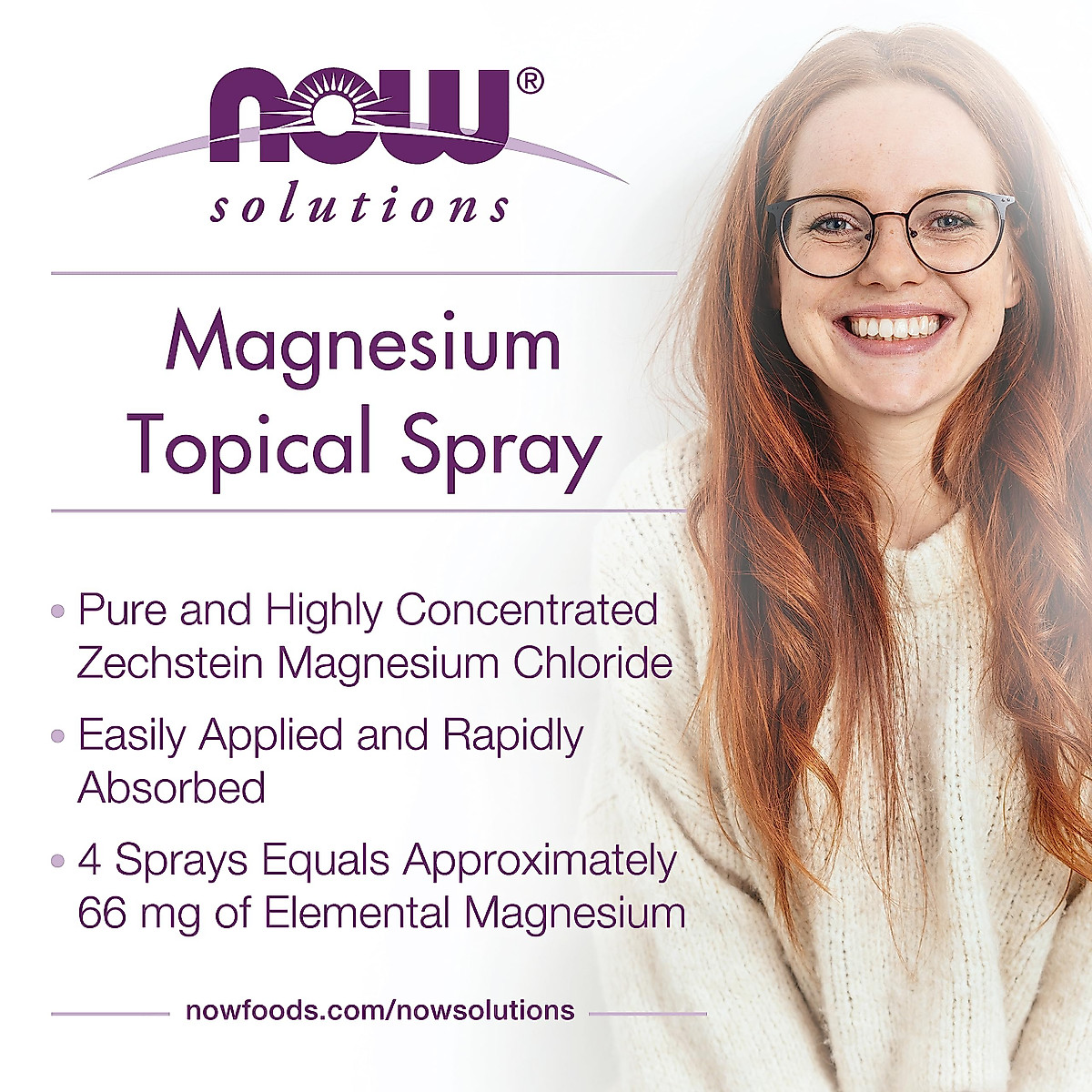 NOW Foods Solutions, Magnesium Topical Spray, from the Ancient Zechstein Seabed, Highly Concentrated, 8 Fl Oz (Pack of 1)