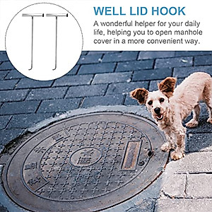 GANAZONO 2pcs Manhole Cover Hook Stainless Steel T Style Handle Long Pull Hook Llift Hooks Drain Grate Lifter Storm Drain Cover Hook for Garden Street Home Shutter Doors