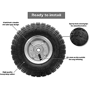 bimiti 4 Pack 10" Rubber Tires and Wheels Pneumatic Air Filled Heavy-Duty Replacement Wheels Tires with 5/8" Center Bearing All Purpose Utility Air Tires Wheels for Dolly Hand Truck Garden Cart