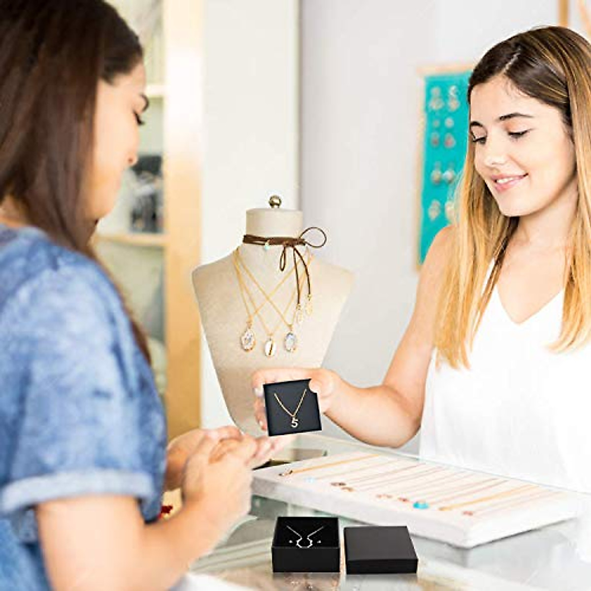 Jewelry Gift Boxes Necklace Earring Ring Box Gift Box,12 Pieces Square Cardboard Jewelry Gift Boxes,Cotton Filled Cardboard Paper Jewelry Box Gift Case (3.15x3.15x1.1 Inches) (Black)