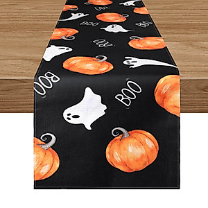 Halloween Table Runner Ghost Pumpkins Halloween Runners Home Kitchen Dining Table Decorations Seasonal Holiday Table Runner for Indoor Outdoor Party Decor 14x72 Inch, Black