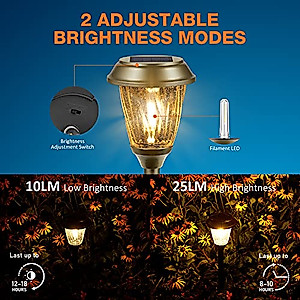 XMCOSY+ Solar Pathway Lights - 6 Pack Solar Lights Outdoor Waterproof, Auto On/Off 10-25 LM Warm White Glass Stainless Steel, Solar LED Lights Decorative for Yard Garden Lawn Driveway Walkway Sidewalk