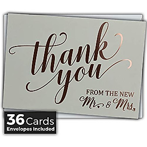 Wedding Thank You Cards - Rose Gold Foil Stamped Letterpress - 36 Cards Plus Envelopes - From the New Mr & Mrs Design