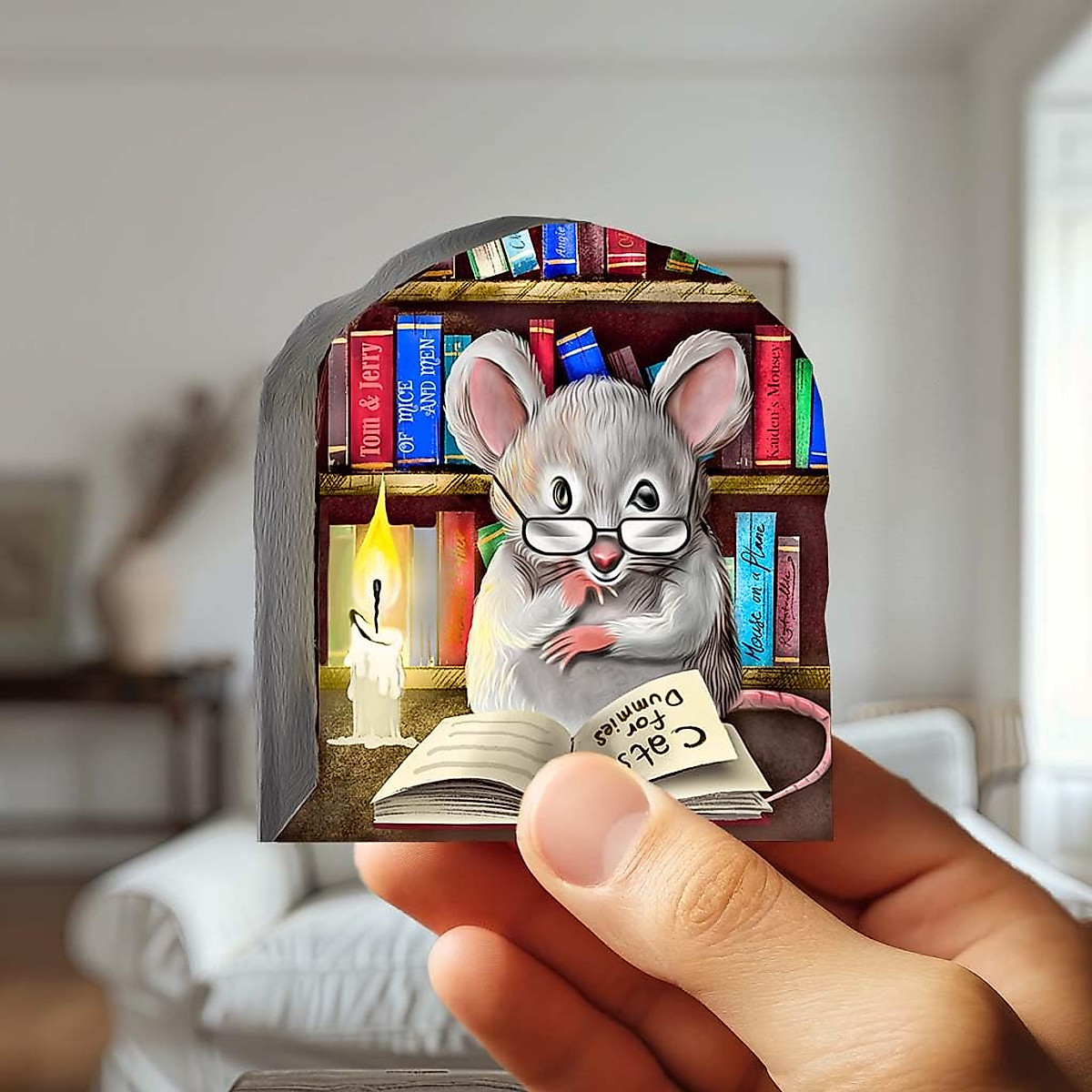 Mouse Reading Book, Wall Decor Sticker Decal, Kids Room, Classroom, Home, Bedroom, Bookcase, Book Lover, of Mice and Men, Children, Adorable, (Librarian Mouse)