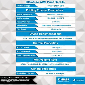 BASF Ultrafuse Premium 3D Printer ABS Filament - 1.75mm - Black - 750g Spool - +/- 0.02mm Dimensional Printing Accuracy - FDM Printer Compatible Print Material - 750 Gram - 1.75 mm