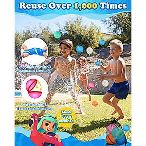 SOPPYCID Reusable Water Balloons, Self Sealing, Refillable Water Bomb Splash Balls, Pool Toys for Kids Ages 3-12, Outdoor Water Toys for Summer Fun Pool Party Favors (8 Pcs)