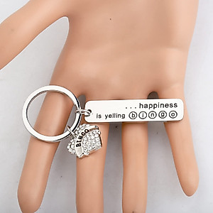 FEELMEM Funny Bingo Gift Happiness is Yelling Bingo Keychain Bingo Players Bingo Lovers Gifts Bingo Winner Gift
