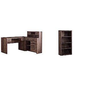 Monarch Specialties Computer Desk L-Shaped - Left or Right Set- Up - Corner Desk with Hutch 60" L (Brown Reclaimed Wood) & Bookcase - Sturdy Etagere with 3 Adjustable Book Shelves - 48”H (Brown)