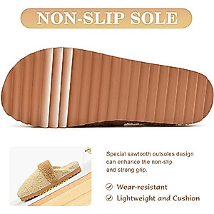 ONCAI Womens Fluff Slippers,Cute Sherpa Faux Fur Scuff Garden Slip on House Slippers with Polar Fleece Lining Memory Foam Footbed and Indoor/Outdoor Rubber Hard Soles Beige US Size 11