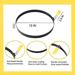 Extra Large 10 Inch Omelette Ring for Griddle, Stainless Steel 10" Griddle Omelet Rings,Non-Stick Pancake Round Creps Ring Omelet Pancake Ring Crumpet Ring with Silicone Handle Accessorries (1 Pack)