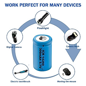 Rechargeable 3.7V 14250 Battery with Charger, 4 Pack Lithium Ion 1/2 AA Size Batteries Can Replace 3.6 Volt LS 14250, ER14250, 3v CR14250 Battery for Laser