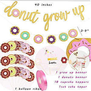 foci cozi,58PCS Donut Birthday Party Set Decorations Kit-Donut Grow Up Banner Mylar Foil,Latex Balloons Cupcake,Cake DIY Toppers for Donut Birthday Party Decorations.