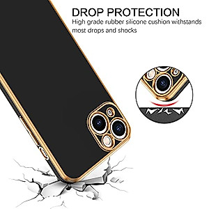 BENTOBEN Compatible with iPhone 13 Case, Slim Luxury Electroplated Bumper Women Men Girl Protective Soft Case Cover with Strap for iPhone 13 6.1 inch,Black/Gold