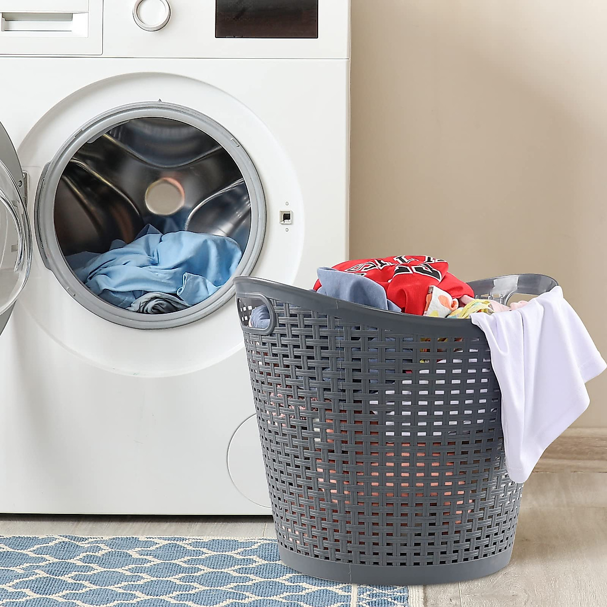 Gainhope 6 Pack 30 L Plastic Large Storage Basket, Laundry Basket with Cutout Handles, Plastic Laundry Hamper, Gray