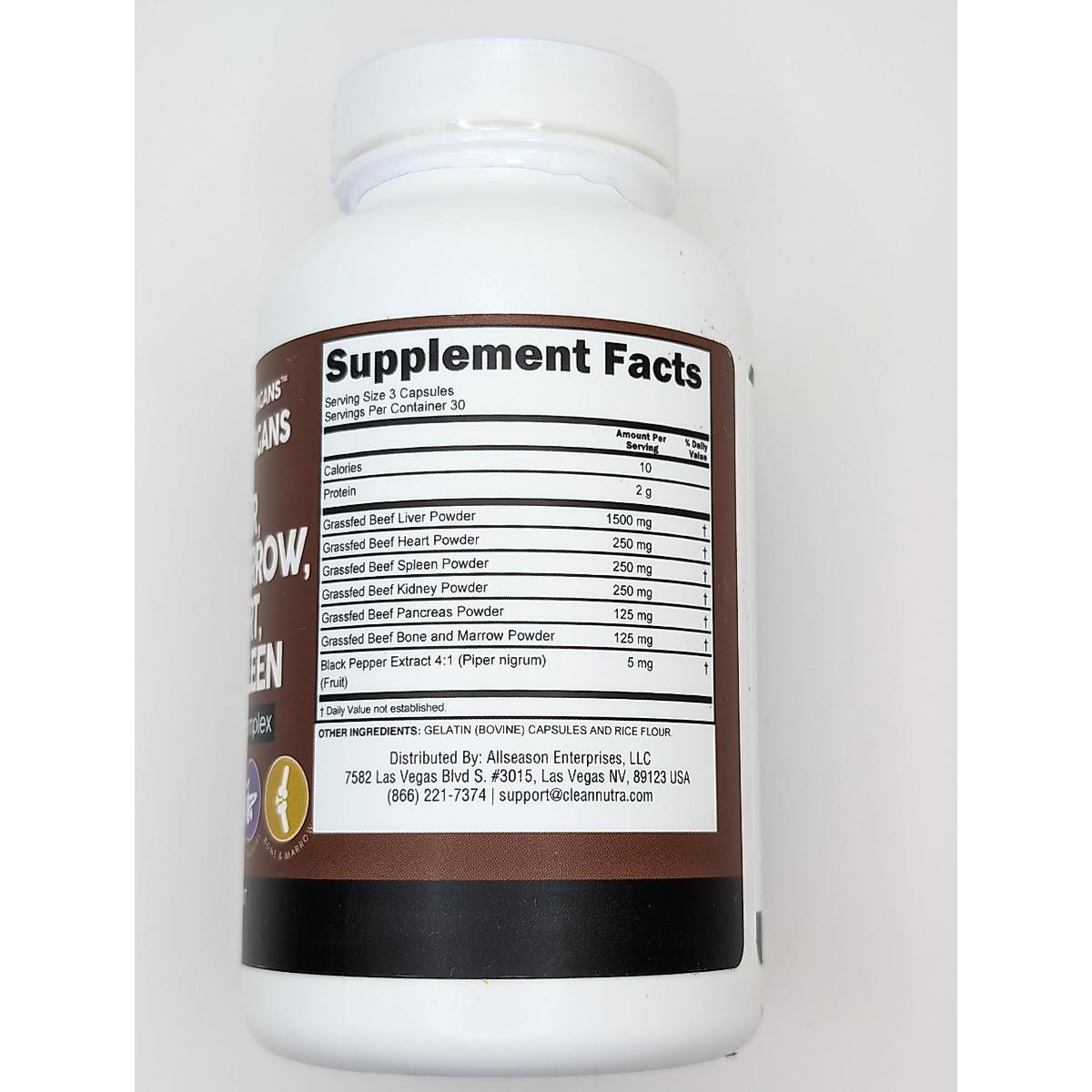 Clean Nutraceuticals Grass Fed Beef Liver Capsules - Premium Quality Supplement Packed with Desiccated, Beef Heart, Beef Spleen, Beef Pancreas Plus Bone & Marrow Dao Enzyme Pills