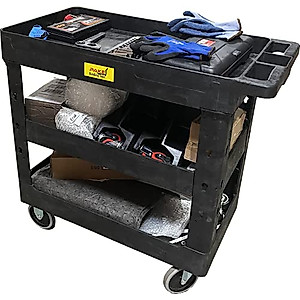 550lb Capacity Heavy Duty Plastic Utility Cart 34-1/2" L x 16-3/4" W with Handle 3 Shelves Pake Handling Tools