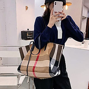 Womens Tote Handbag Large Capacity Roomy Canvas Bag,Ladies Crossbody Shoulder Bags Hobo Tote Bag Purse Fashion Handle Satchel (Brown)