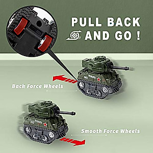 Pull Back Military Vehicles Tank Toys for Boys, 8 Pull Back Toy Army Tanks with Army Men Military Road Sign, Small Diecast Tanks Military Toy Army Car Truck Toys Gift for Kids Age 3 4 5 Years Old