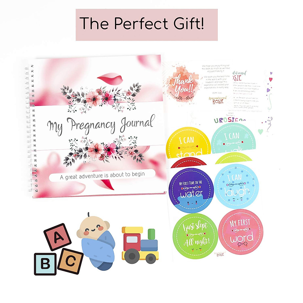 Unconditional ROSIE Pregnancy Journal & Baby Memory Book with Stickers - Planner for First Time Moms - 2022