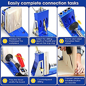 BLEKOO Upgraded Pocket Hole Jig Tool Kit, Pocket Hole Drill Guide Jig Set for 15° Angled Holes, All-Metal Pocket Screw Jig