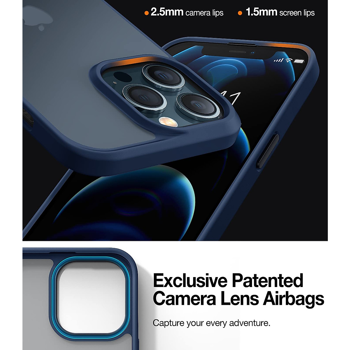 TORRAS Shockproof Compatible for iPhone 12 Case for iPhone 12 Pro Case, [Military Grade Drop Tested] Translucent Matte Hard PC Back with Soft Silicone Edge Slim Protective Guardian, Blue