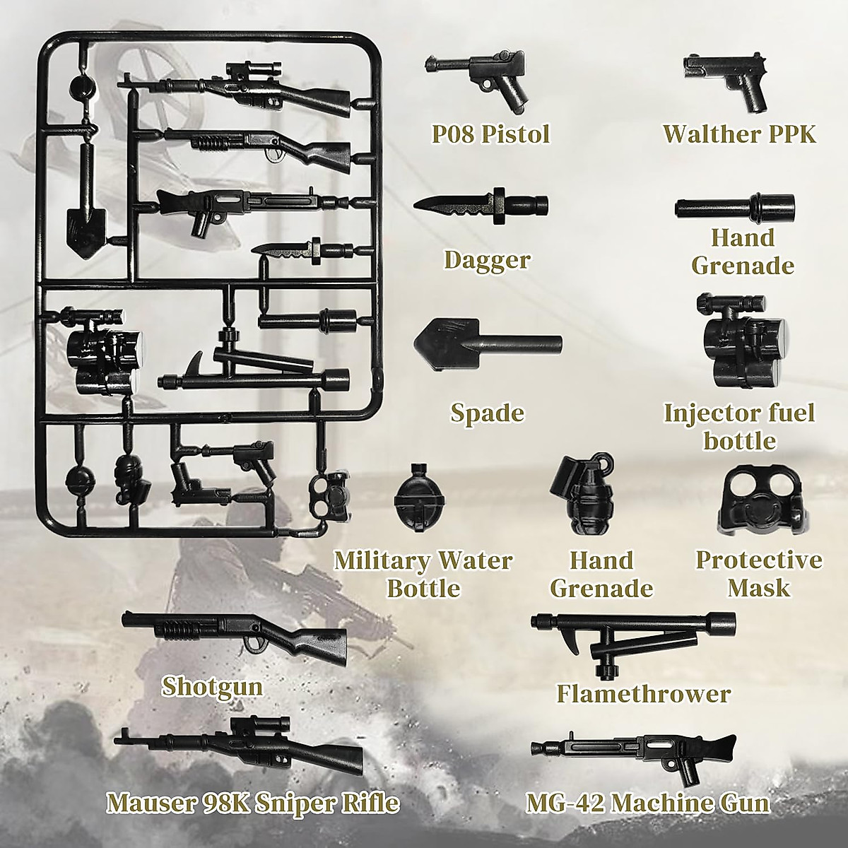 VICVIK Weapons Pack Military Weapons Accessories WWII Soldier Model Toys Military Equipment Battle Blocks Bricks Children's Toys, Compatible with Mini Figure Brick Toy for Boys Age 3＋