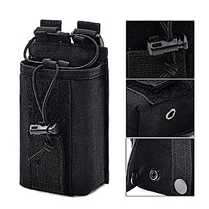 Molle Radio Pouch Radio Holster Tactical Radio Holder Duty Belt Accessories Military Heavy Duty Radio Bag for Two Ways Walkie Talkies Adjustable Storage with 1 Pack Patch (Black-White Flag)
