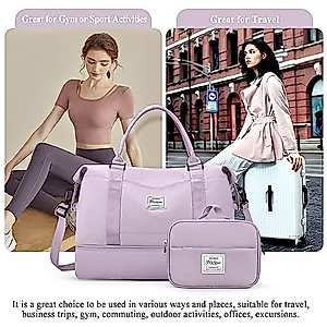 Weekender Bags for Women,Personal Item Travel Bag with Shoes Compartment,Overnight Travel Duffel Bag with Wet Pocket and Separate Toiletry Bag,Gym Bag