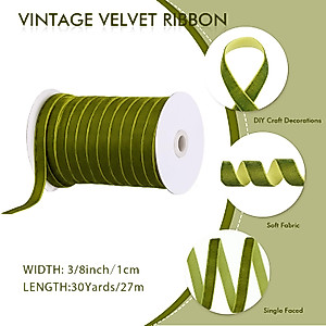 Chuangdi 3/8 Inch, 30 Yard Christmas Olive Green Velvet Ribbon Wide Vintage Velvet Ribbons for Christmas Tree Ornaments Flower Bouquets Baby Shower Wedding Wreath Bow Making DIY Craft Choker