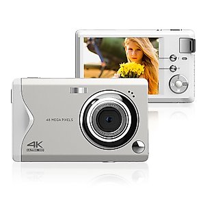 Digital Camera for Photograph, 4K 48MP Video Vlogging Camera with Fill Light, 16X Digital Zoom Pocket Camera for Students Teens Beginners, 3.0in LCD HD Display (White)