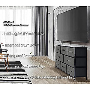Deep Grey Fabric Dresser Storage Organizer 8-Drawer Closet Shelves, Dressers Storage Chest for Bedroom, Living Room, Hallway & Nursery with Easy Pull Fabric Bins Wood Top