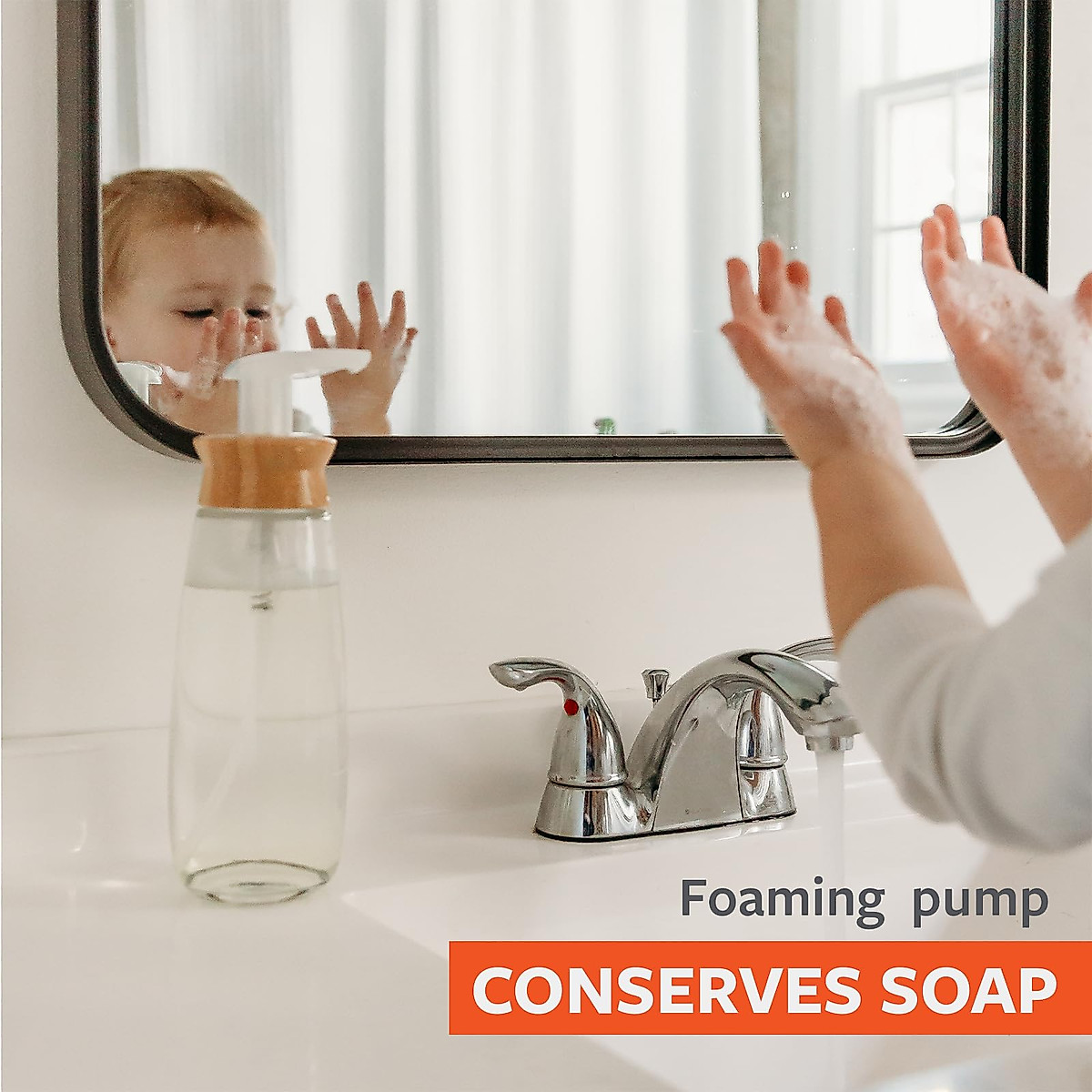 Updated Full Circle Foamance Glass Foaming Soap Dispenser Bamboo Lid, 16-Ounce, Clear