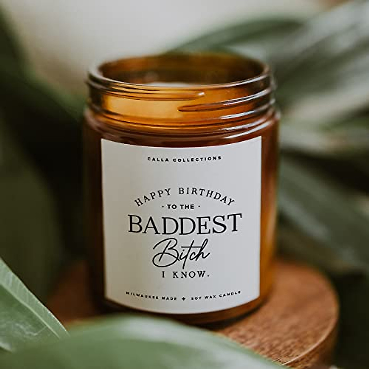 ThreeKin Happy Birthday Candle, Gifts for Women, Funny Gift, Lavender Handmade Scent 100% Soy Wax, 65 Hour Burn, Great for Her, Mom, Bestie, Baddie, Sister, BFF, HBD Best Friend