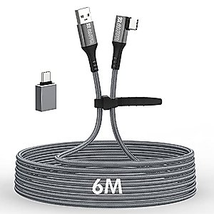 AMVR 20FT Link Cable for Oculus Quest 2 - Charging Long Cord for Meta Quest2, High Speed Data Transmission Wire with USB 3.0 Type A to C Port(1 x USB Type C Change Adapter)-Gray