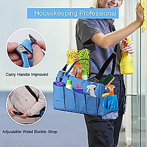 SiviLuming Extra-Large Wearable Cleaning Caddy Organizer with Handle,Cleaning Supplies Organizer with Adjustable Shoulder,Cleaning Caddy with Detachable Divider and Waist Straps,for Housekeepers