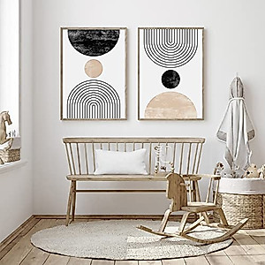 Mid Century Modern Wall Art Prints Set of 2, Neutral Abstract Geometric Wall Art Boho Wall Art Canvas Mid Century Eoind Art Wall Decor Mid Century Picture Artwork for Home Room 16x24 Inch, UNFRAMED
